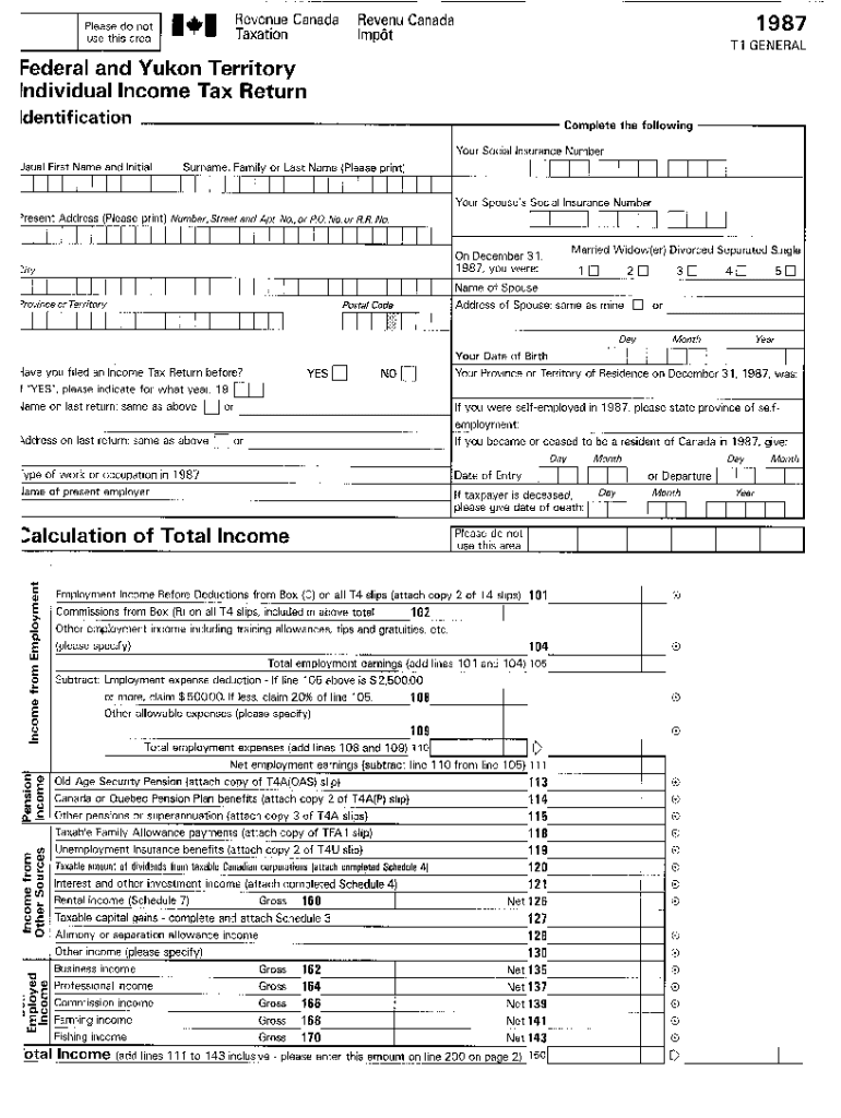 Fillable Online 5011-R T1 General 1987 - Income Tax and Benefit Return ...