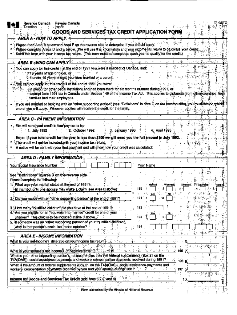 Fillable Online 5012-GSTC Goods and services tax application form - Northwest Territories - 1991 ...
