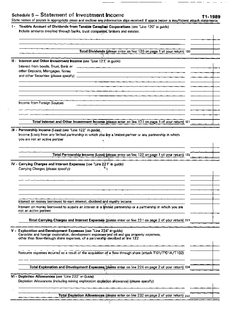 Fillable Online 5011-S5 Schedule 5 - Yukon - T1 General 1989 ...