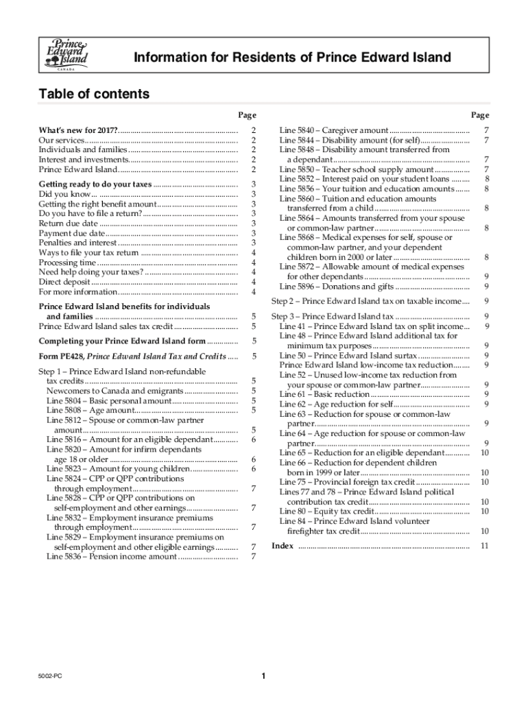 Fillable Online 5002-PC T1 General 2017 - Information for Residents of ...