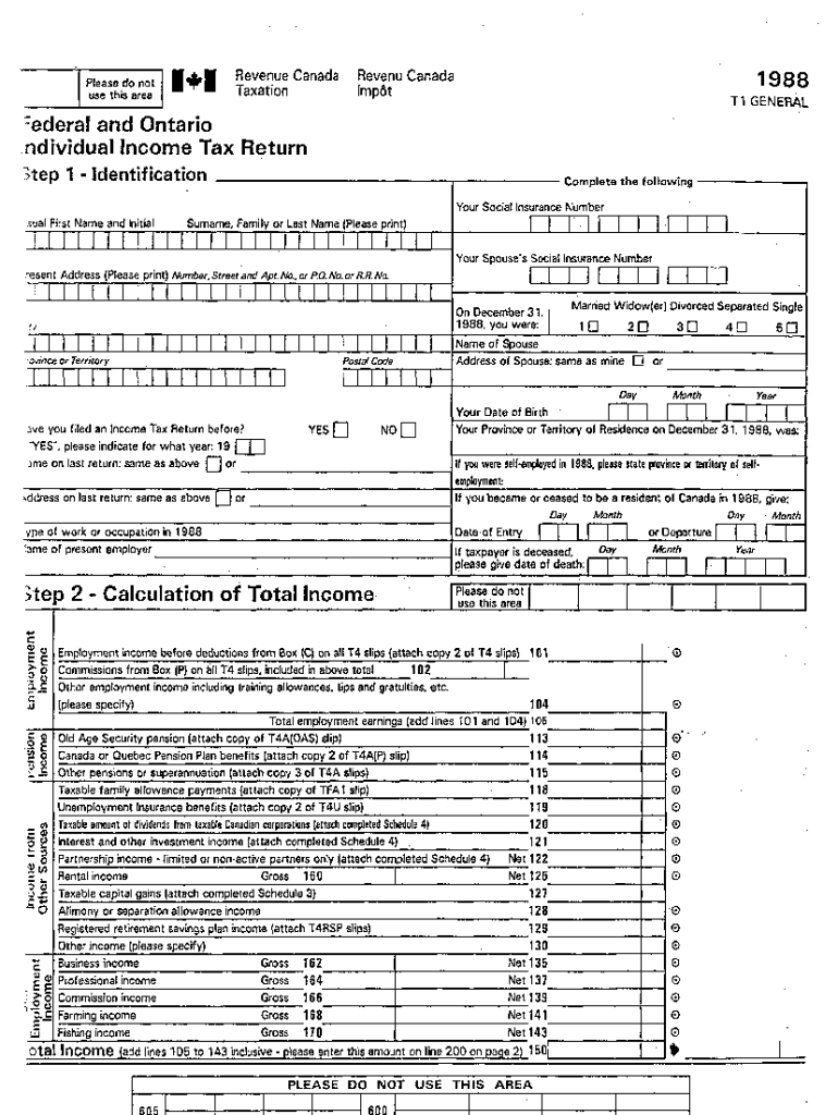 Fillable Online 5006-R T1 General 1988 - Income Tax and Benefit Return ...