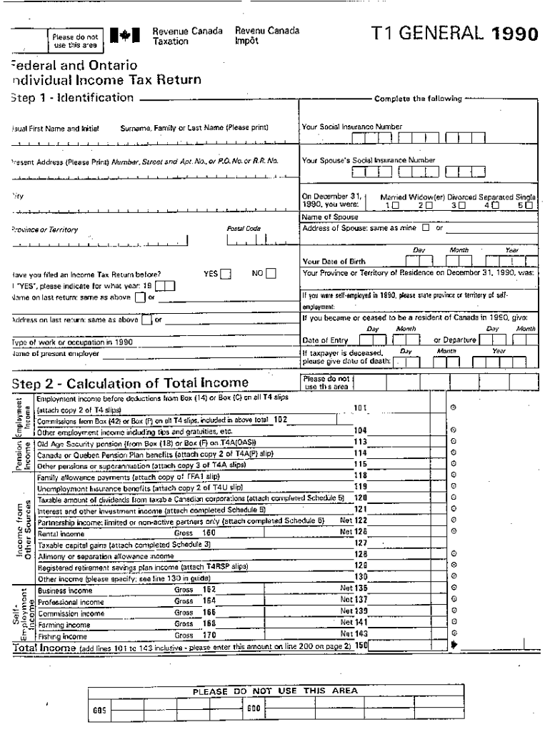 Ontario Individual Income Tax Return 1990 - Blank Fillable Template ...