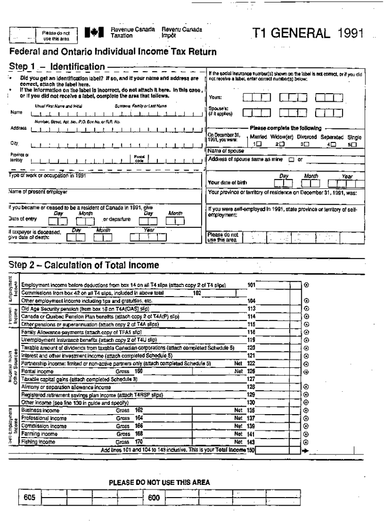 Fillable Online 5006-R T1 General 1991 - Income Tax and Benefit Return ...