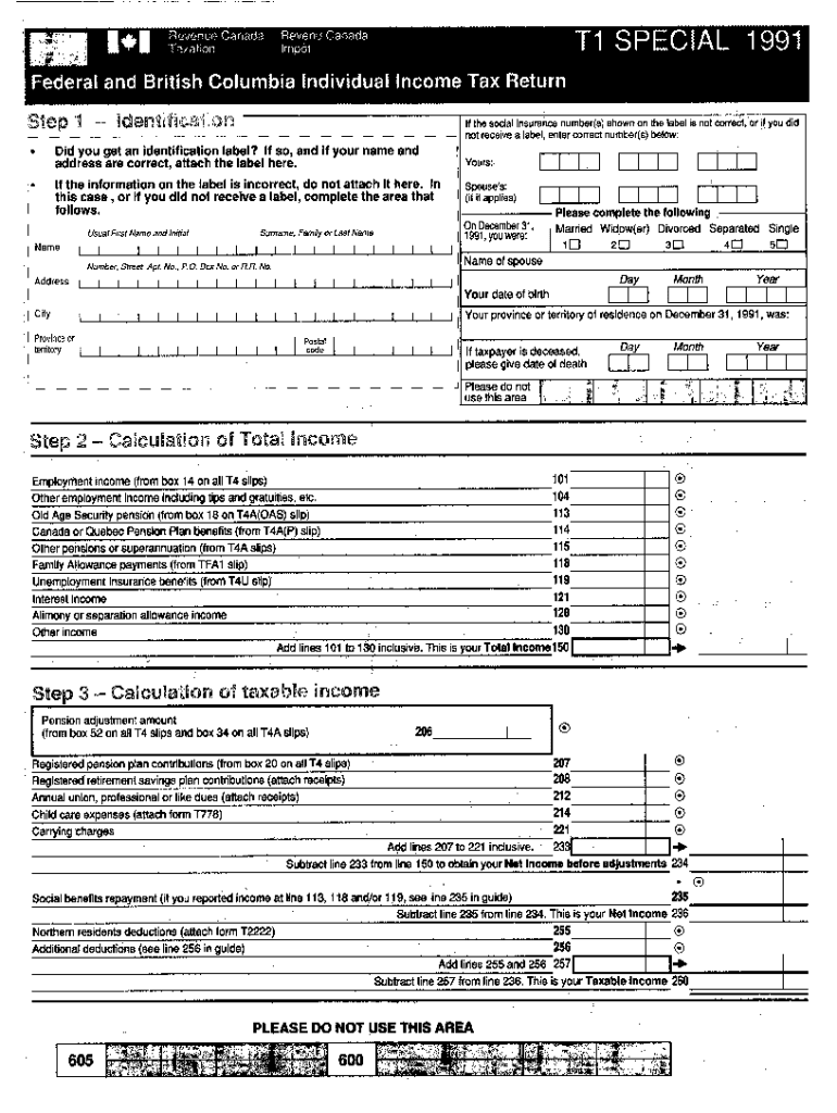 Fillable Online 5010-RS T1 General 1991 Income tax special return ...