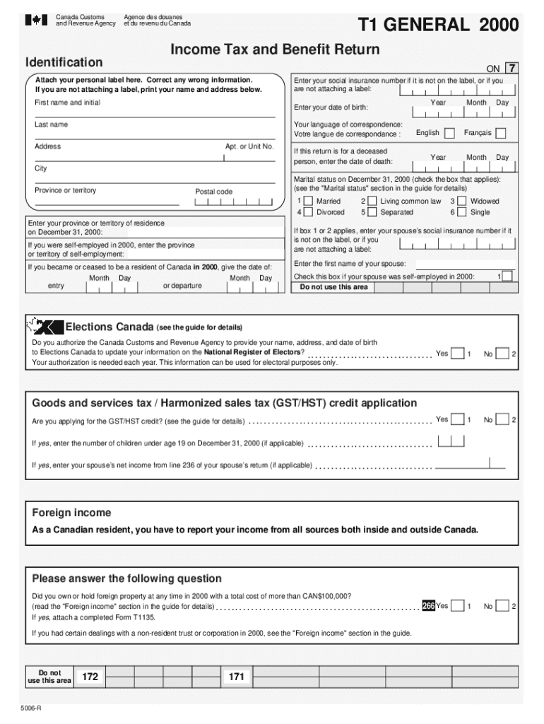 Fillable Online 5006-R T1 General 2000 - Income Tax and Benefit Return ...