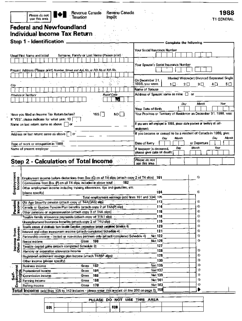 Fillable Online 5001-R 1988 Federal and Newfoundland Individual lncome ...