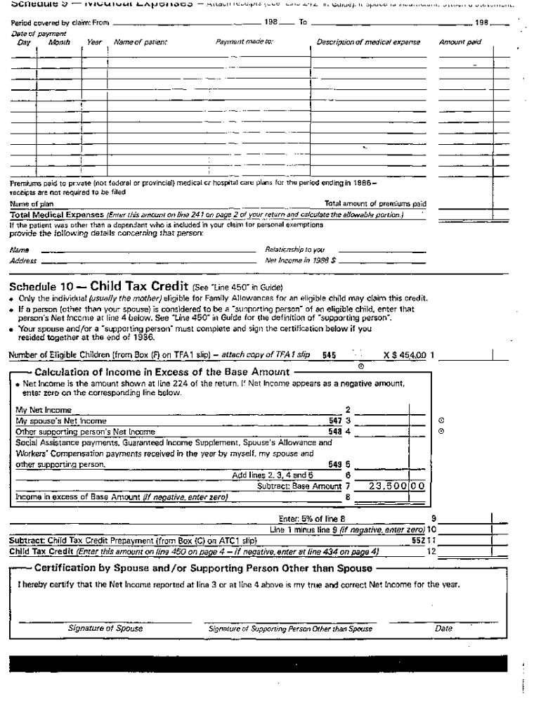 Fillable Online 5009-S9 Schedule 9 - Alberta - T1 General 1986 ...