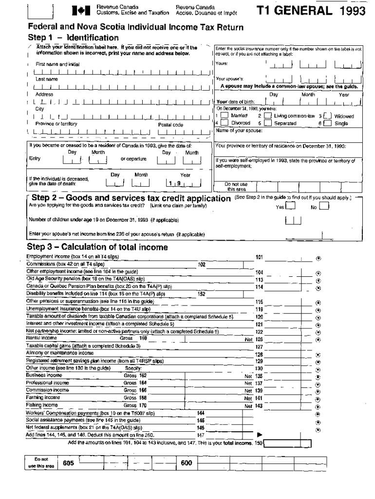 Fillable Online 5003-R 1993 Federal and Nova Scotia Individual lncome ...