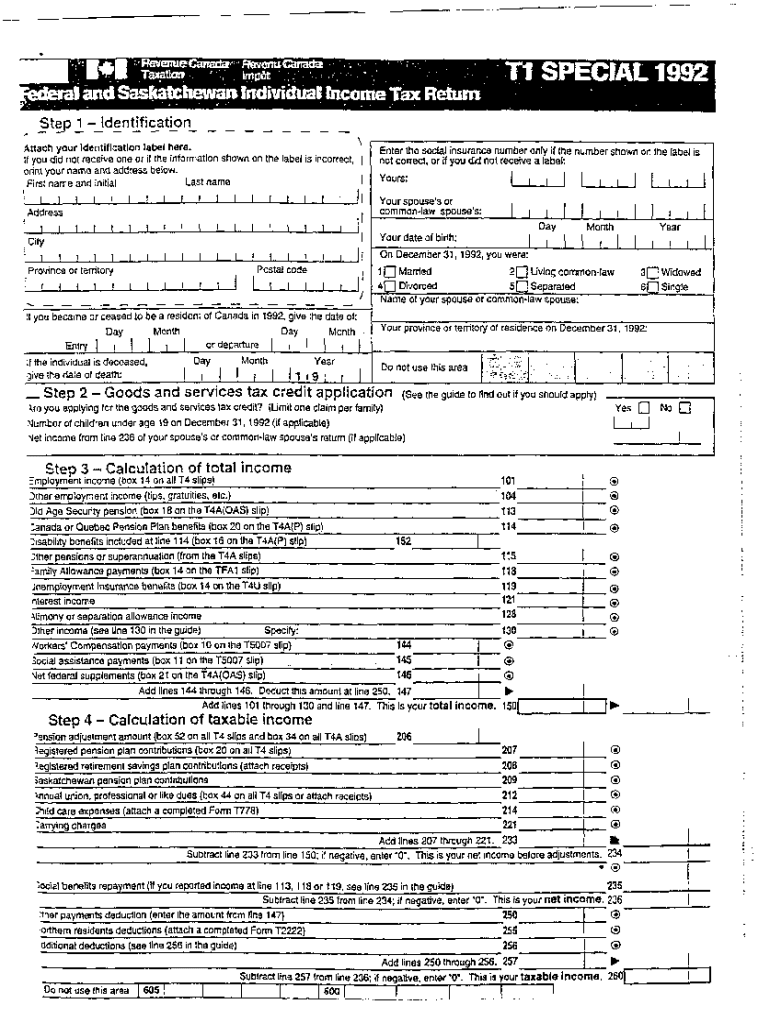 Canada Tax Return Form 1992 - Blank Fillable Template | Fill Out, Print ...