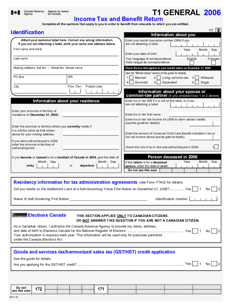 Fillable Online 5011-R T1 General 2006 - Income Tax and Benefit Return ...