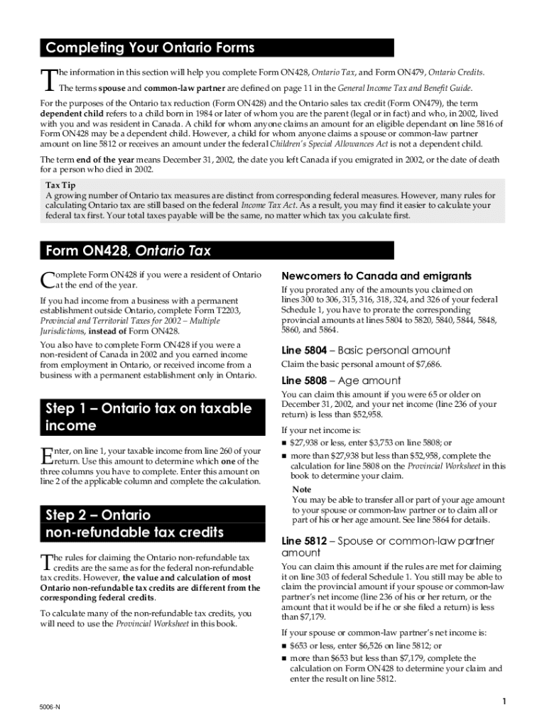 Fillable Online 5006-N Completing Your Ontario Forms - T1 General 2002 ...