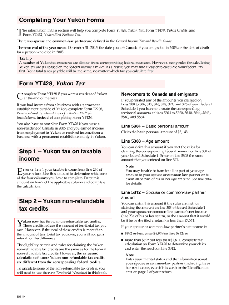 Fillable Online 5011-N Completing Your Yukon Forms - T1 General 2005 ...