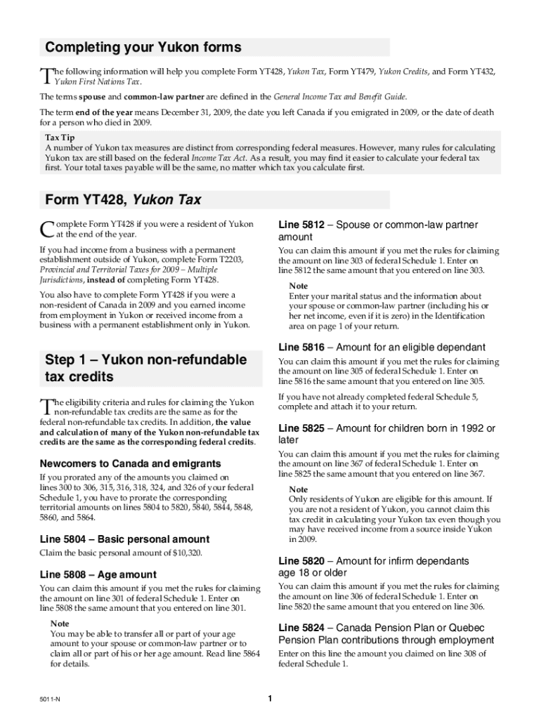 Fillable Online 5011-N Completing Your Yukon Forms - T1 General 2009 ...