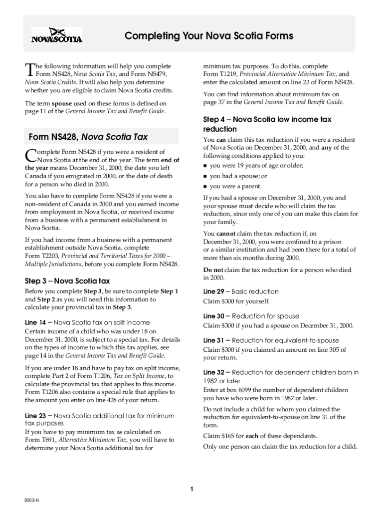 Fillable Online 5003-N T1 General Information Sheet - Nova Scotia 2000 ...