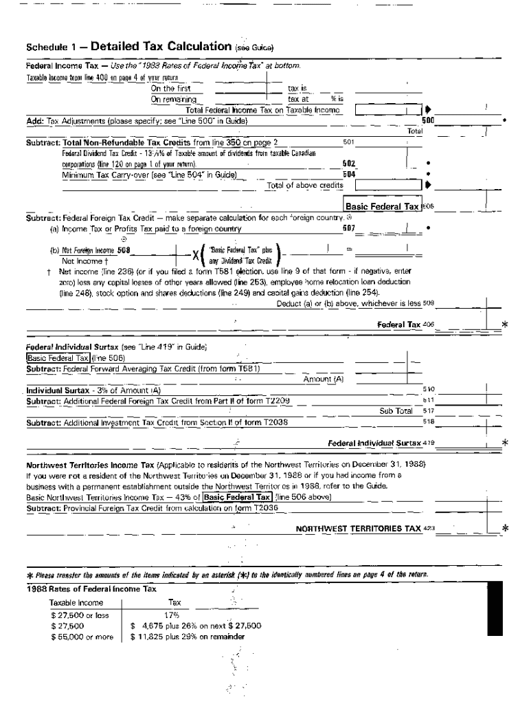 Fillable Online 5012-S1 Schedule 1 - Northwest Territories - T1 General 1988 Fax Email Print ...