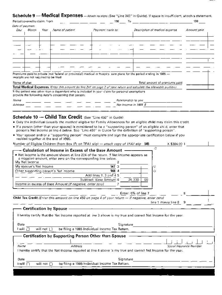 Fillable Online 5009-S10 Schedule 10 - Alberta - T1 General 1985 ...