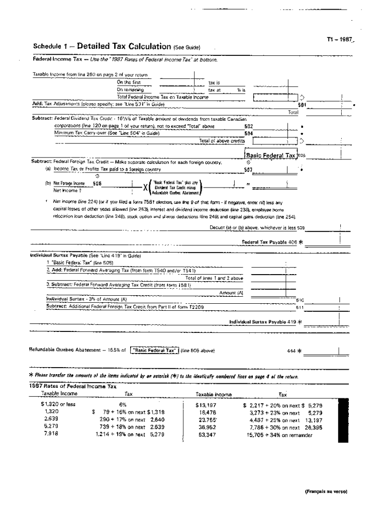 Fillable Online 5005-S1 Schedule 1 - Quebec - T1 General 1987 pdfFiller ...