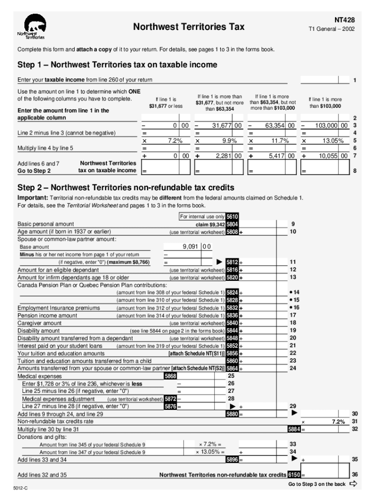 Northwest Territories Tax T1 General - Blank Fillable Template | Fill ...