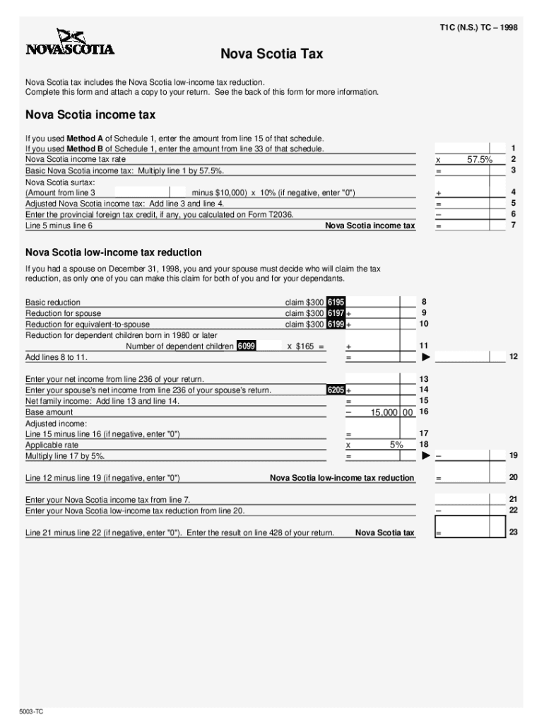 Fillable Online 5003-TC T1 General 1998 T1C-TC - Nova Scotia pdfFiller Fax Email Print
