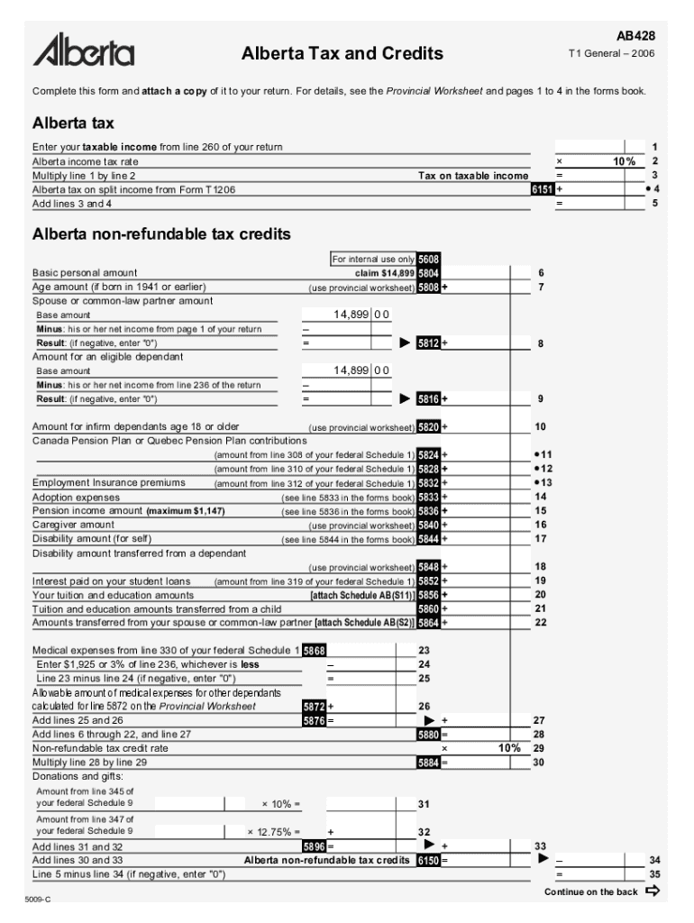 Alberta Tax and Credits T1 General - Blank Fillable Template | Fill Out ...