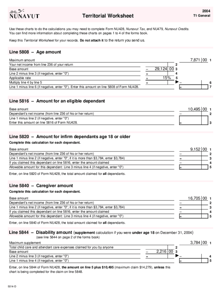 Territorial Worksheet T1 General - Blank Fillable Template | Fill Out ...