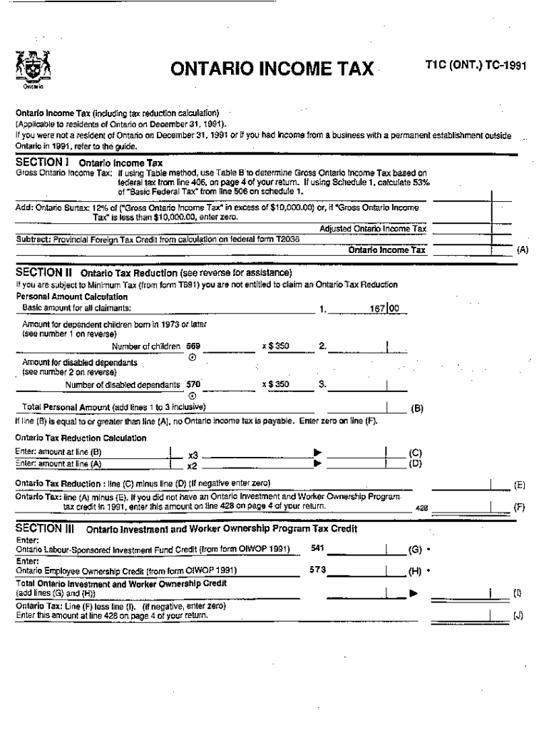 Fillable Online 5006-TC T1 General 1991 T1C-TC - Ontario pdfFiller Fax ...