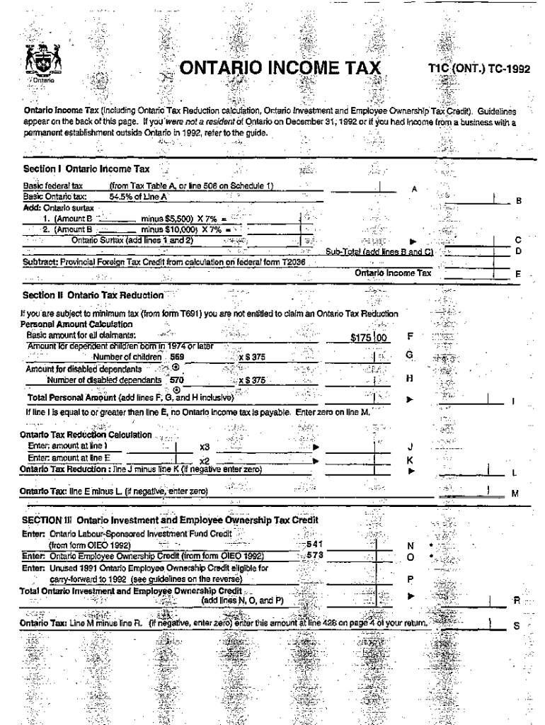 Fillable Online 5006-TC T1 General 1992 T1C-TC - Ontario pdfFiller Fax ...