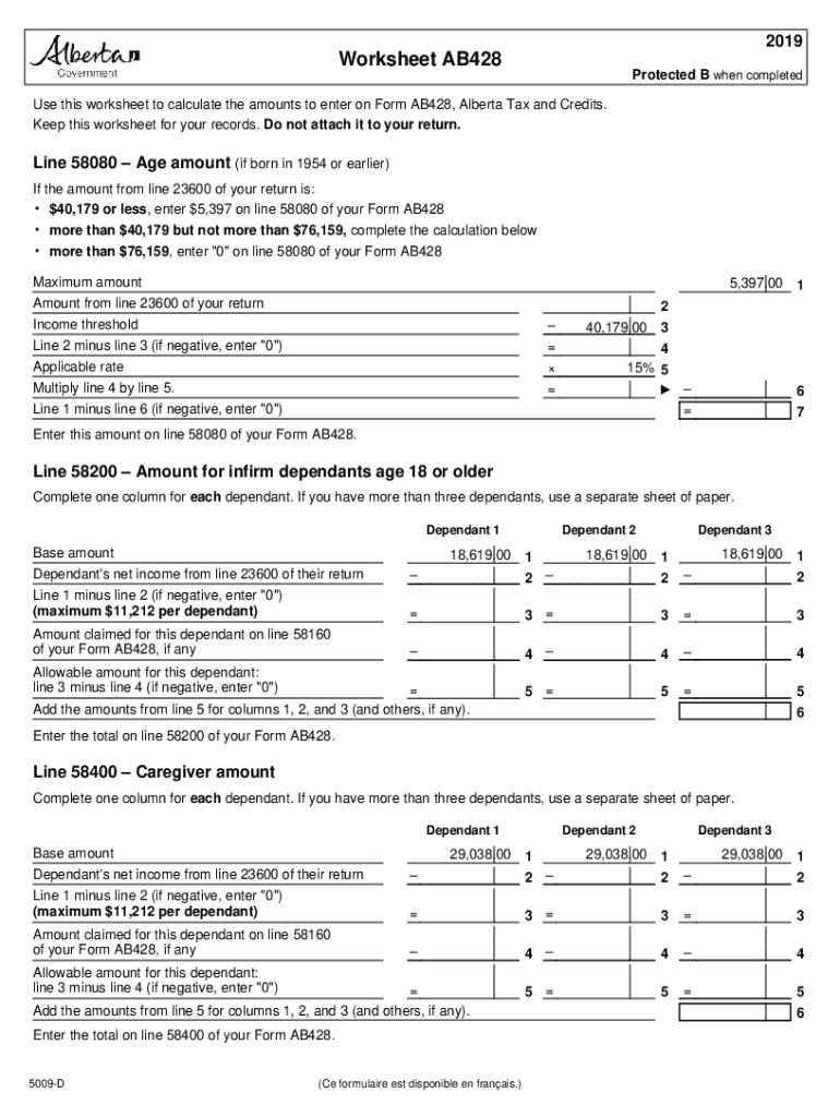 Fillable Online 5009-D Worksheet AB428 - Alberta - 2019 pdfFiller Fax ...