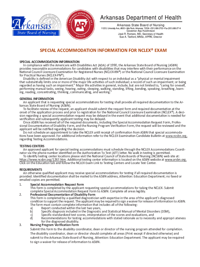 Fillable Online healthy arkansas special accommodation for nclex exam request form Fax Email ...