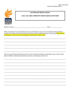 Fillable Online 2020- 2021 NJHS COMMUNITY SERVICE REFLECTION FORM Fax ...