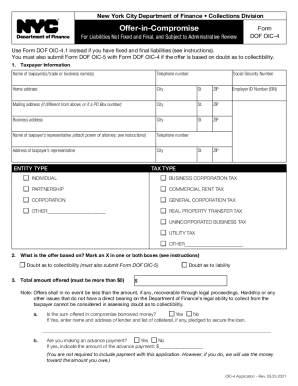 Fillable Online Offer-in-Compromise Form For Liabilities ... - New York ...