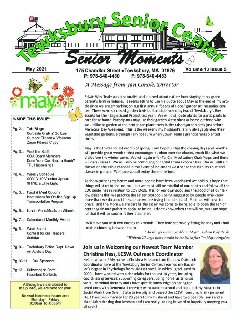 Tewksbury Senior Center Newsletter - Fill Online, Printable, Fillable ...