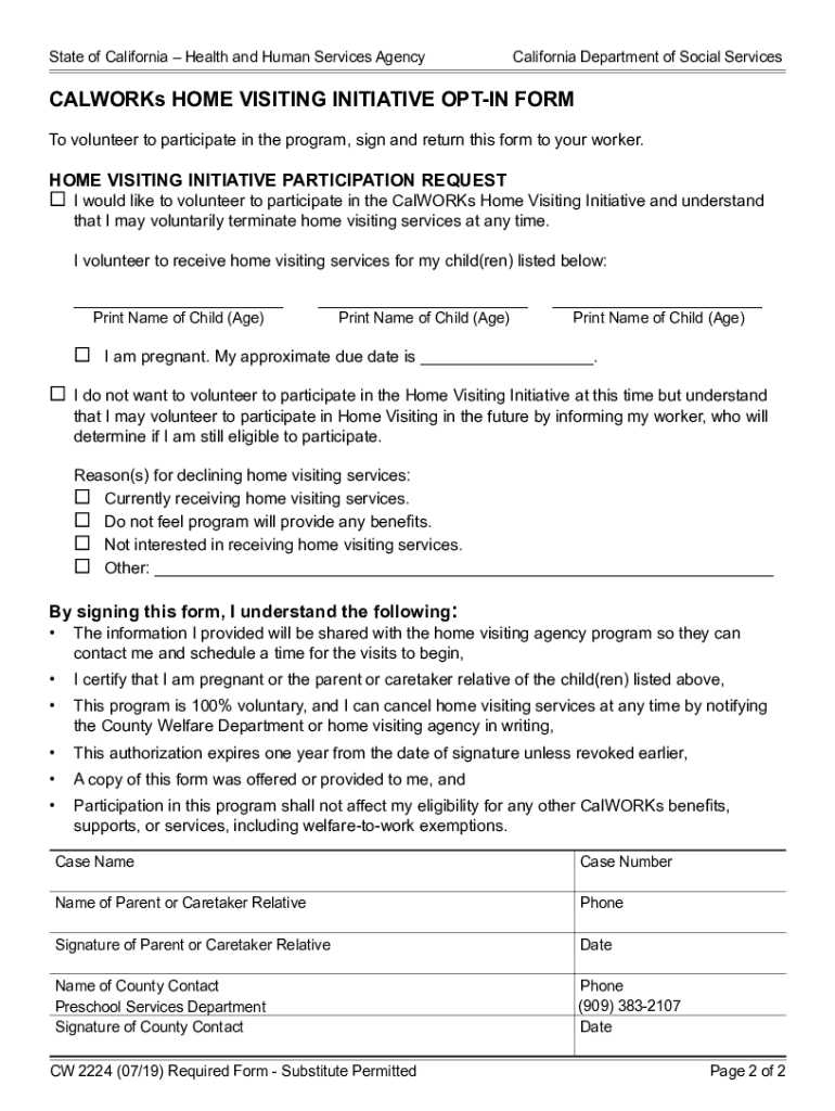 Fillable Online ABOUT THE CALWORKS HOME VISITING PROGRAM ...