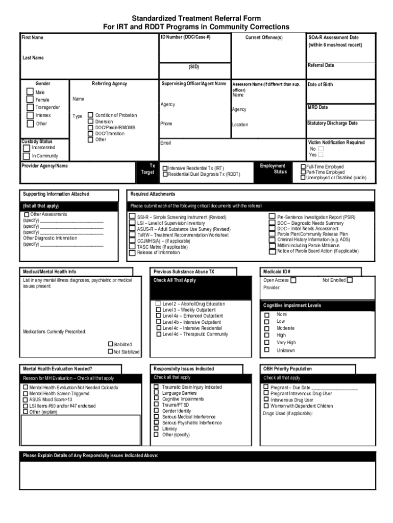 Fillable Online Standardized Treatment Referral Form For IRT and RDDT ...