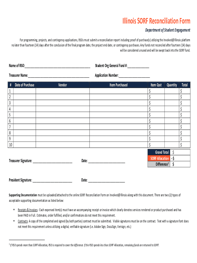 Fillable Online SORF Expenditure Request - sorf.illinois.edu Fax Email ...