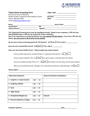 Fillable Online Tuberculosis Annual Screening Form 2020 Fax Email Print ...