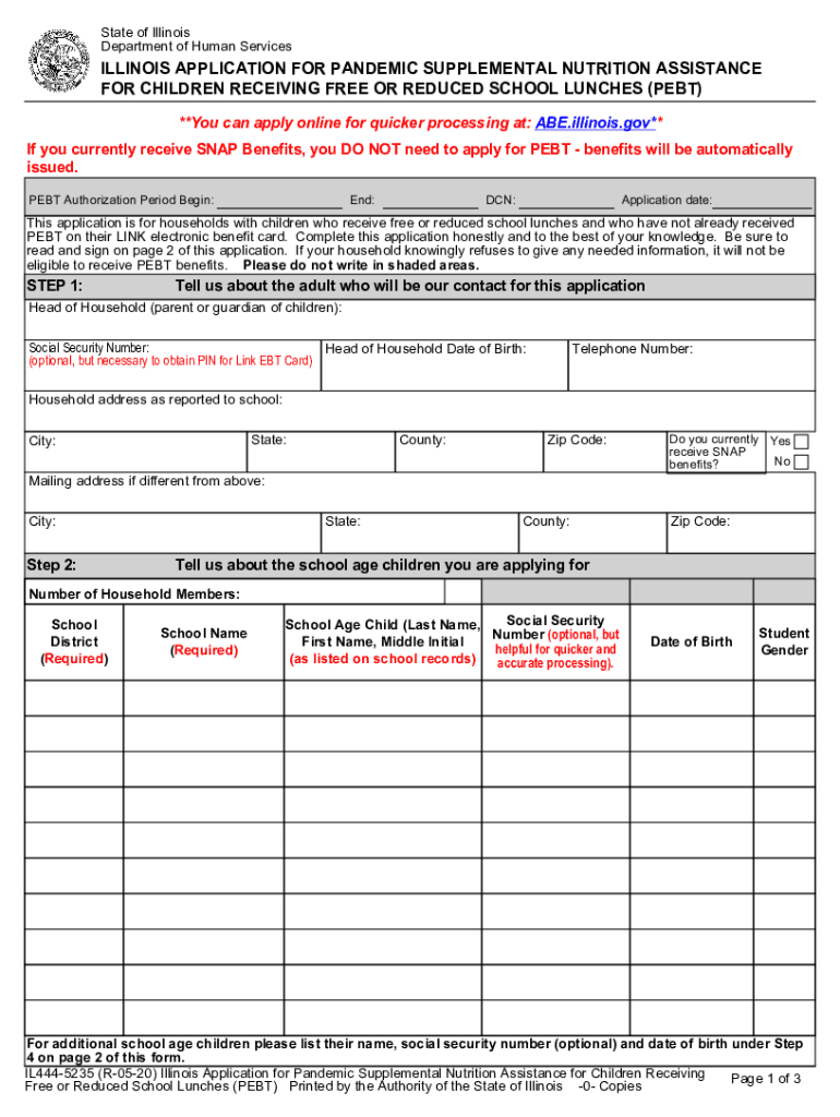 Fillable Online IDHS: Pandemic EBT (P-EBT) SNAP for Eligible Children ...