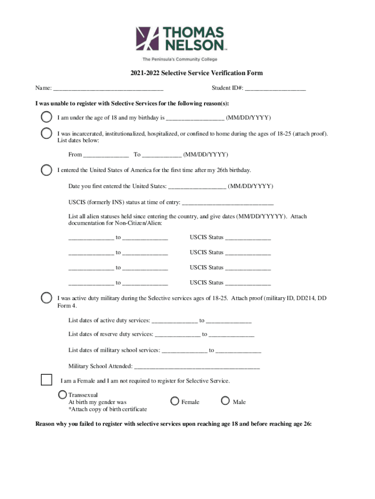 Fillable Online Verify RegistrationSelective Service System : Selective ...