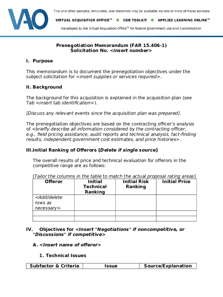 Memorandum of Negotiation: Acquisition Template15.406-3 Documenting the ...