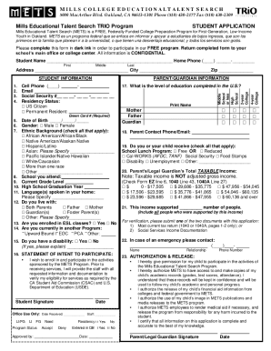 Fillable Online Upward Bound Application TRIO Programs Inside Mills ... Fax Email Print - pdfFiller