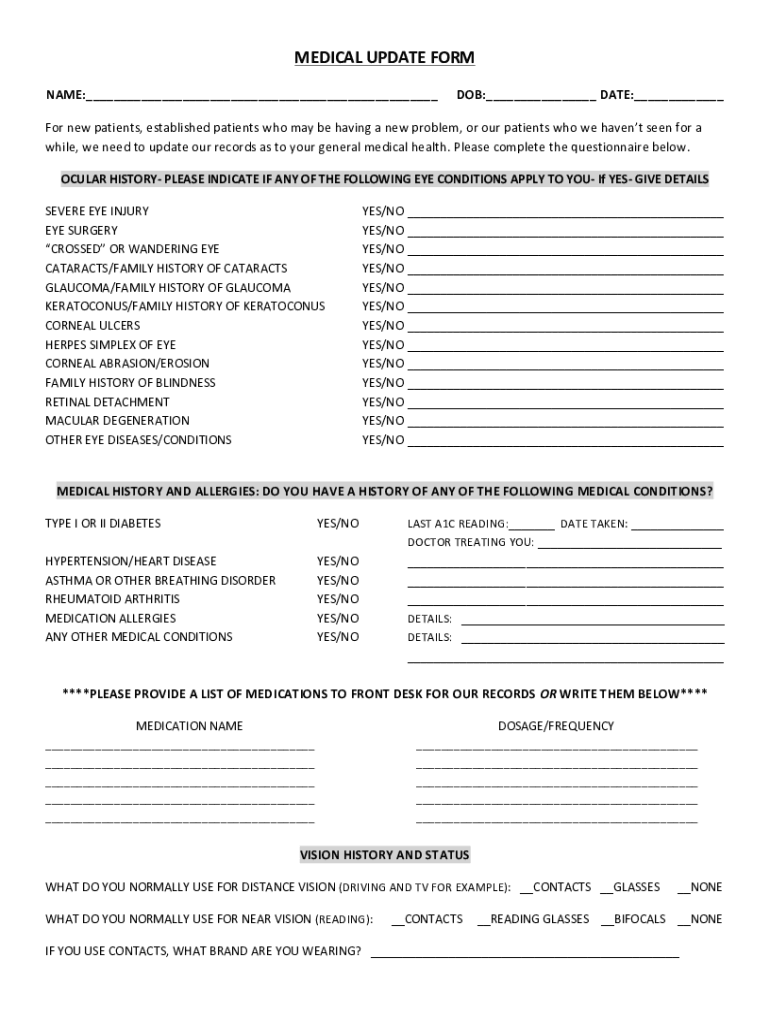 Fillable Online MEDICAL UPDATE FORM.docx Fax Email Print - pdfFiller
