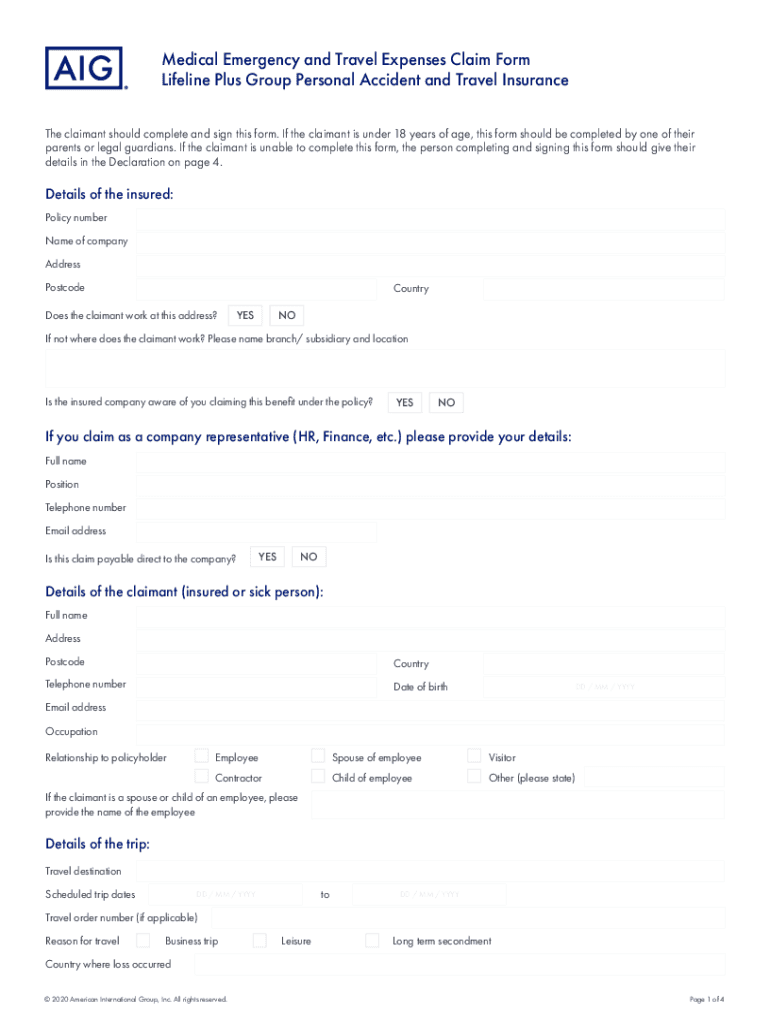 Fillable Online Medical Emergency and Travel Expenses Claim Form ...