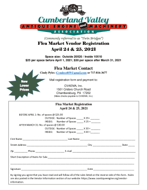 Fillable Online Twin Bridges Flea Market Vendor Registration April 24 ...