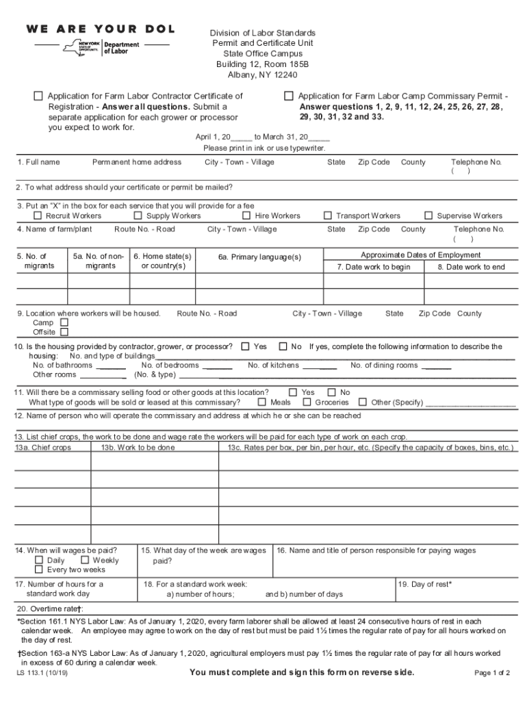 Fillable Online Application for Farm Labor Contractor Certificate of ...