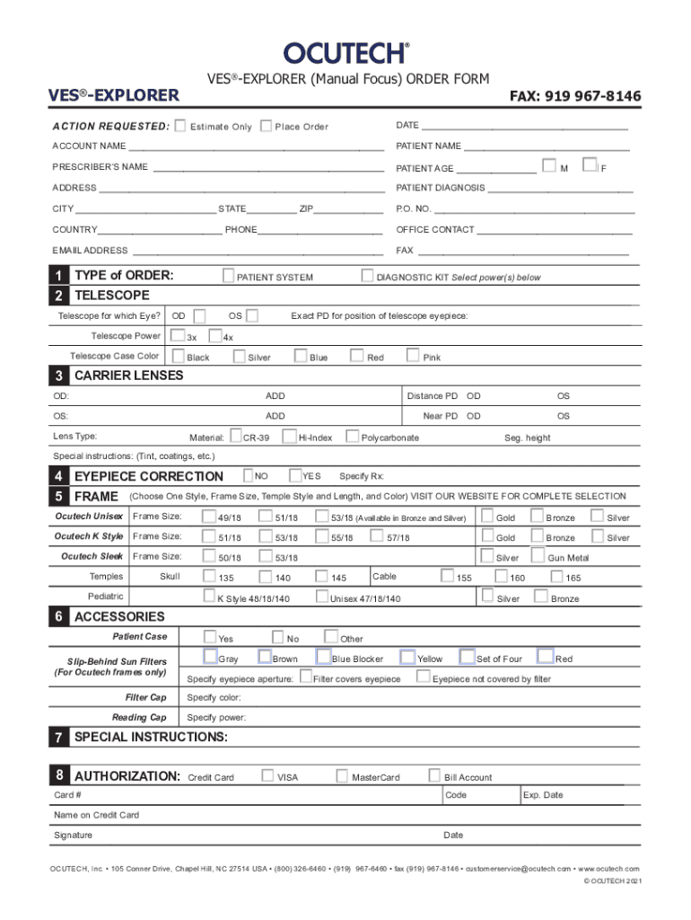 Fillable Online VES -EXPLORER (Manual Focus) ORDER FORM VES -EXPLORER ...