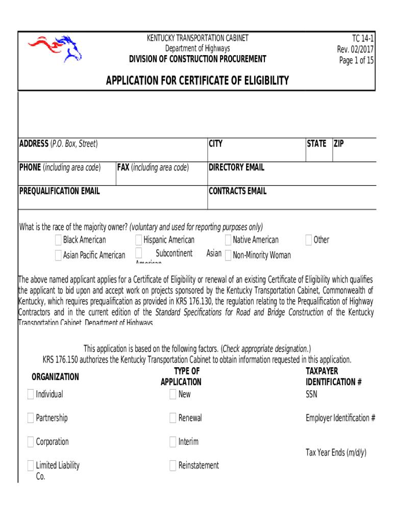 TC14-1 Download Printable PDF or Fill Online Application ... - transportation ky Doc Template ...