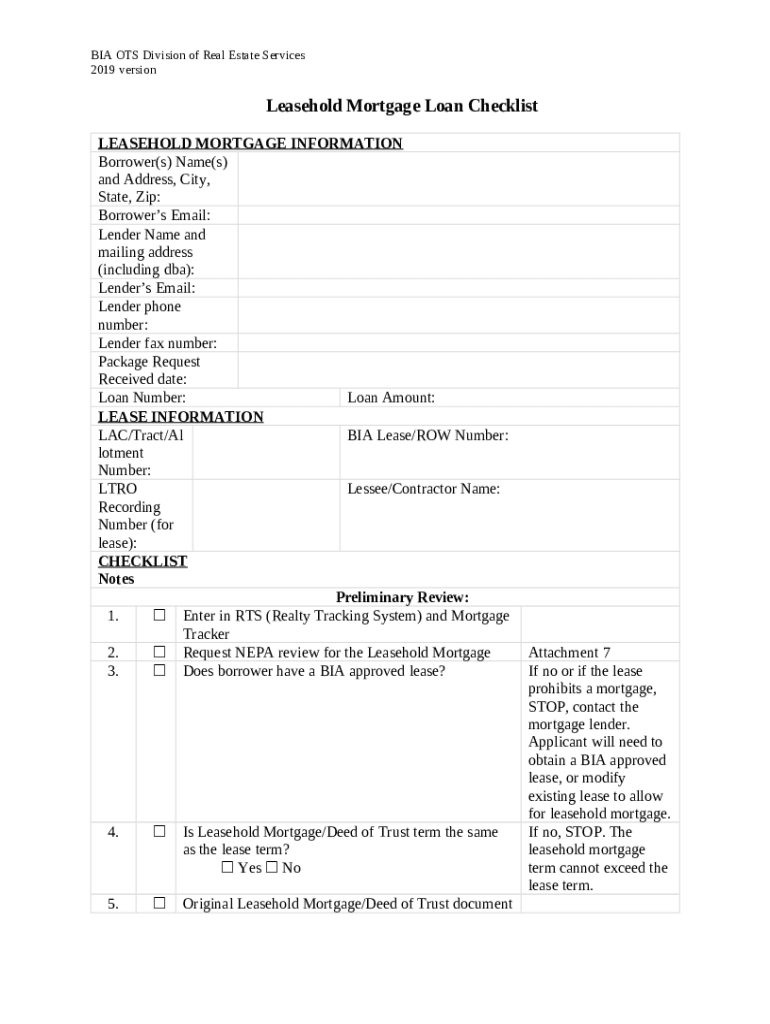 Leasehold Mortgage Loan Checklist - HomeIndian Affairs Doc Template ...