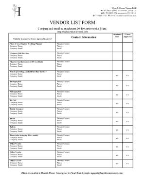 Fillable Online 1013 VENDOR LIST FORM BLANK Fax Email Print - pdfFiller