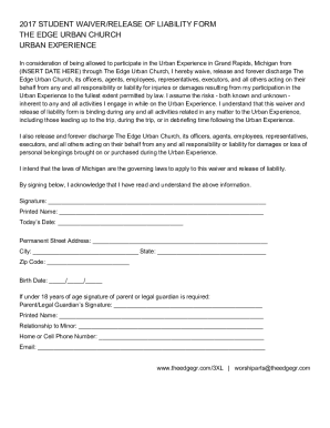 Fillable Online RELEASE AND WAIVER OF LIABILITY ... - Red Rocks Church ...