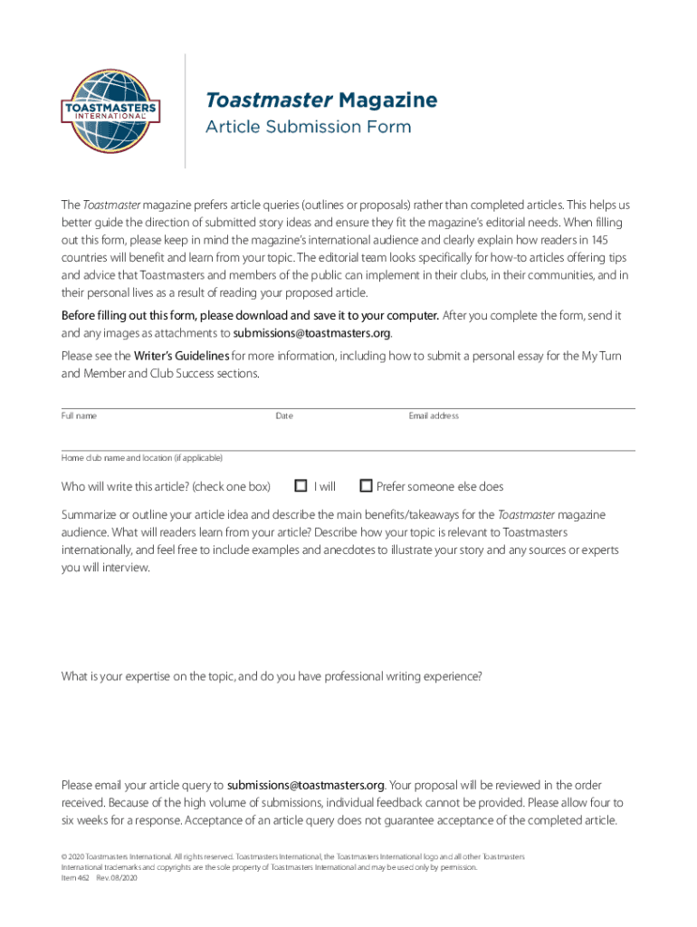 Fillable Online 462 Magazine Article Submission Form Fax Email Print ...